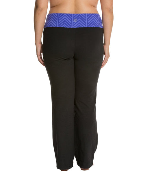Marika Plus Size Flat Waist Pants with Colored Band at EverydayYoga.com